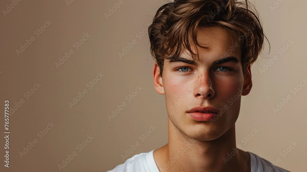 copy space, stockphoto, very handsome caucasian male model, boy-ish ...