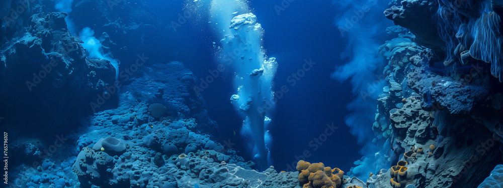 Ethereal Deep-Sea Ecosystem with Hydrothermal Vents and Marine Life ...