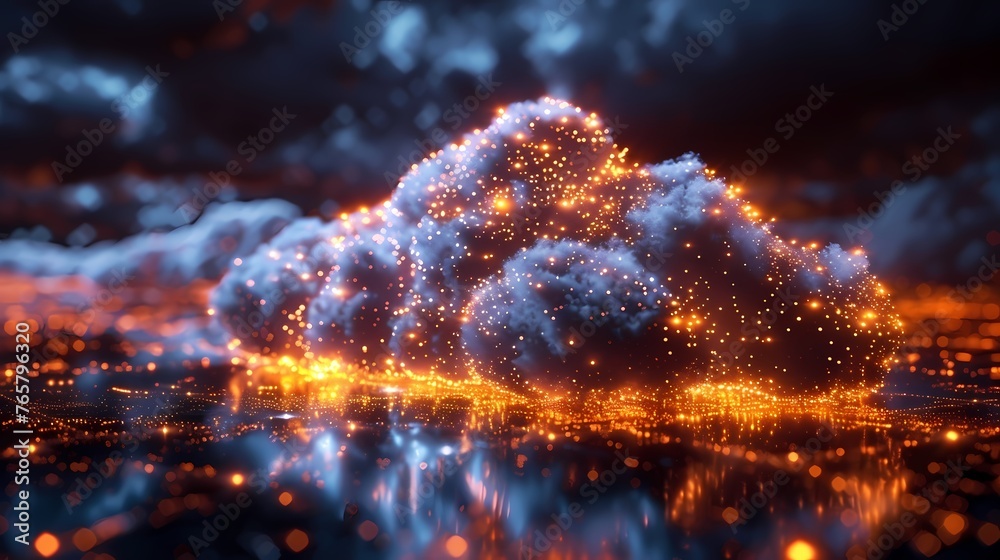 A dynamic snapshot of a cloud-based database platform seamlessly transitioning to a hybrid ...