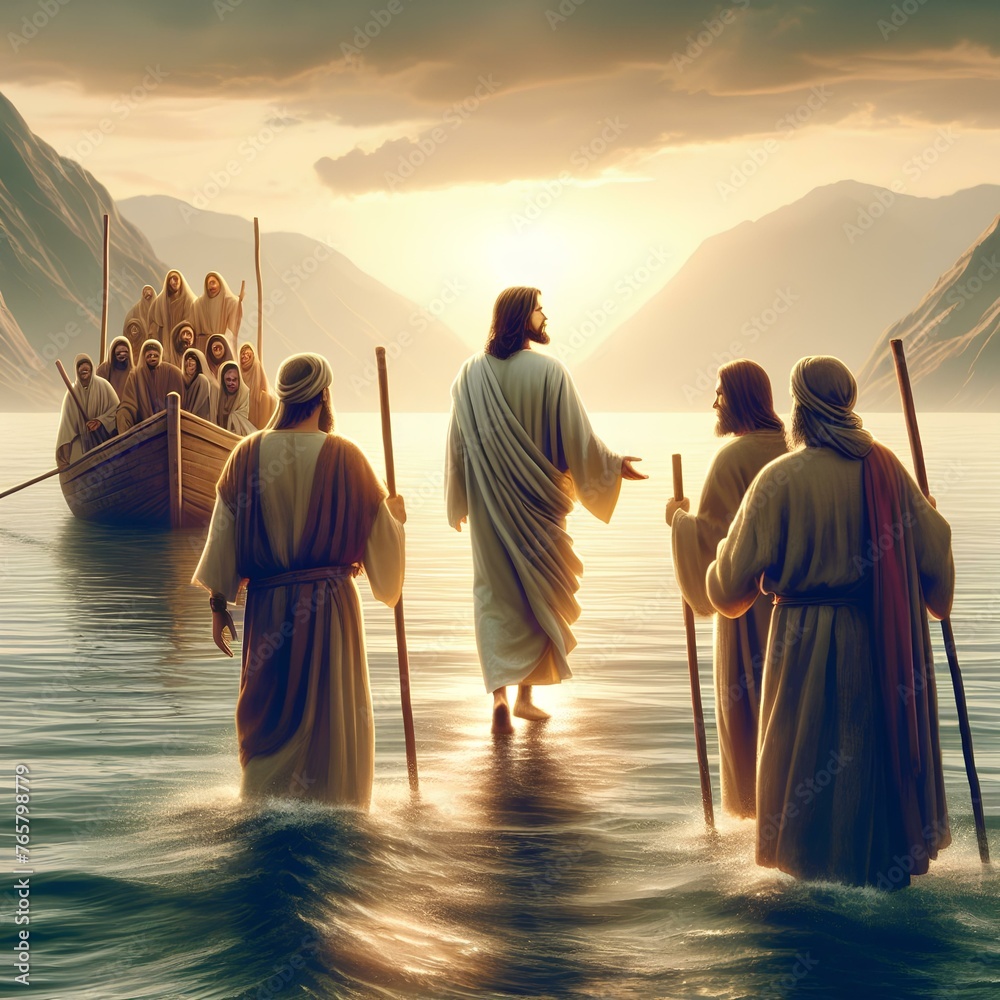 christ walking on water, jesus walk on water sea of galilee toward ...