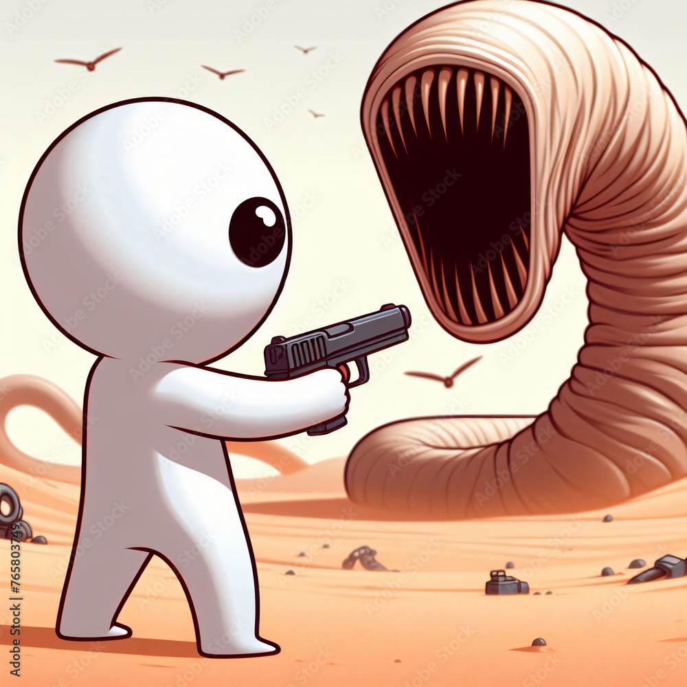 Stickman confronts the Sand Worm in a battle of wits and agility, a ...