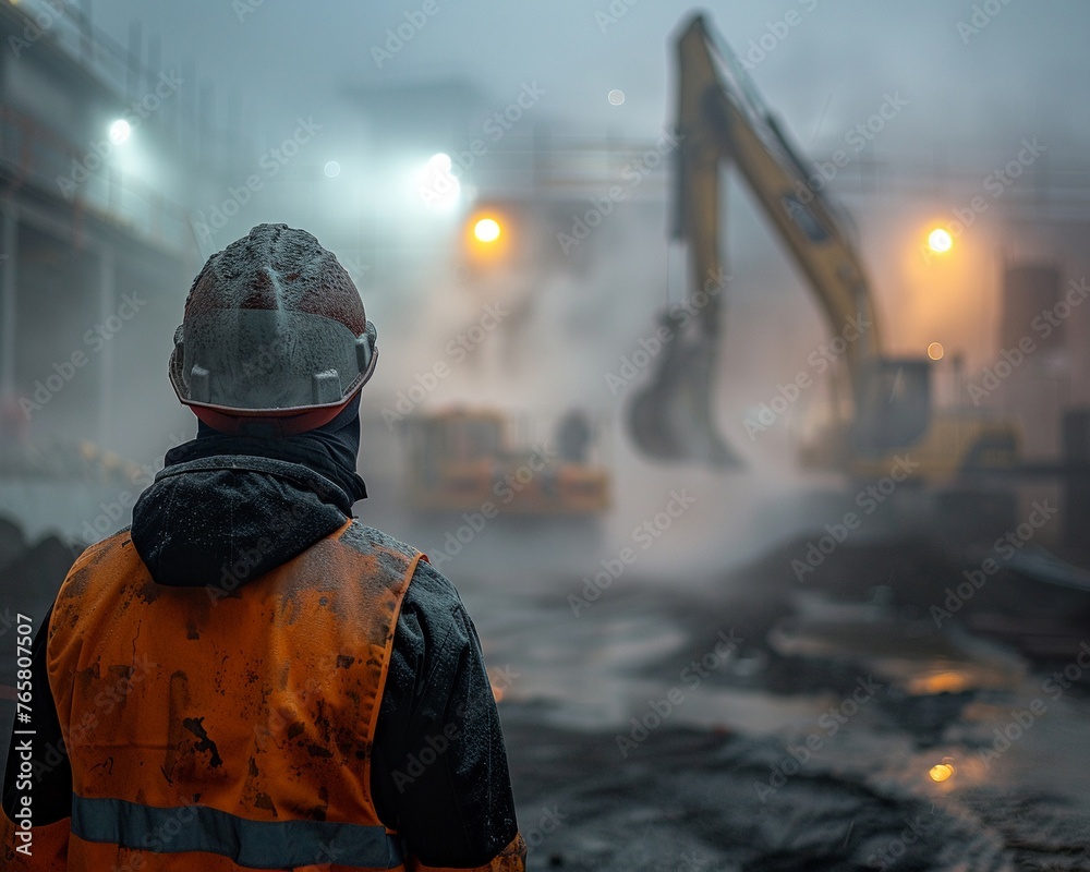 Long-term exposure to dust and COPD, construction site, diagonal view ...