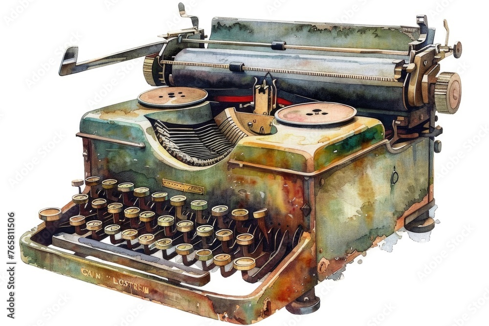Vintage typewriter in watercolor, clipart style, rich in detail and ...