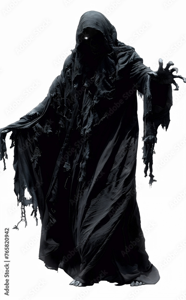 Full Body Black Ghostly Figure in Tattered Cloak - Isolated Transparent Background Stock Photo ...