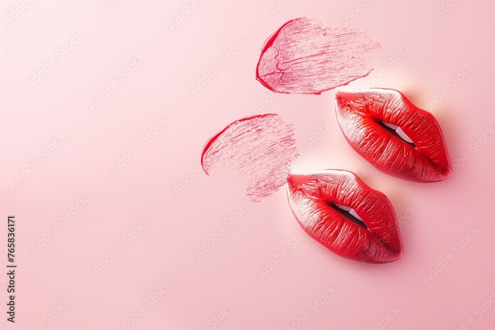 Red lipstick kiss marks on pink background and copy space, Red lipstick ...