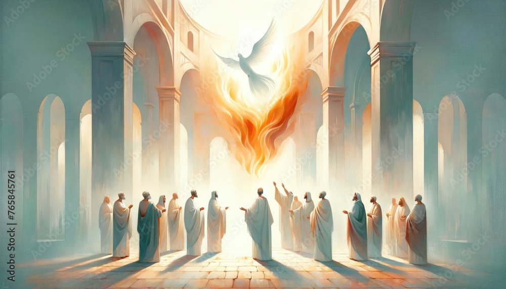 Pentecost. The descent of the Holy Spirit on the Apostles. Digital ...
