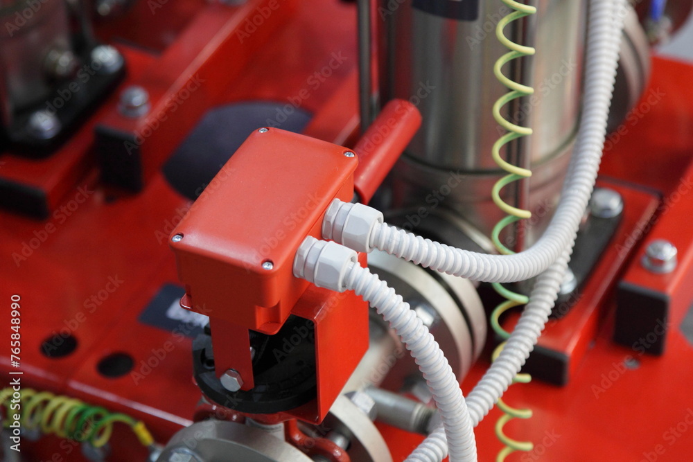 Electric plug and socket red distribution box with cables - connection ...