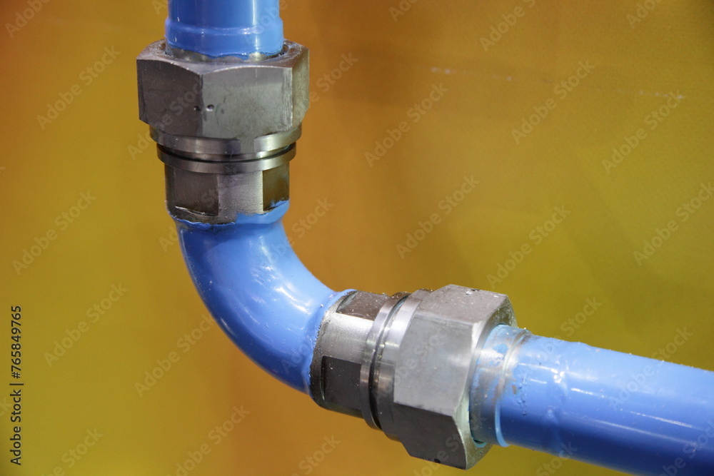 Angle connection fittings on water pipe plumbing - fire fighting ...