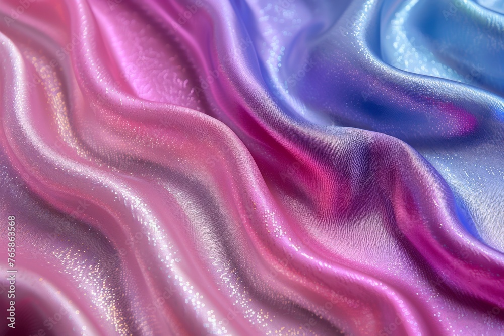 A silky fabric texture in shades of pink and blue with a lustrous sheen ...