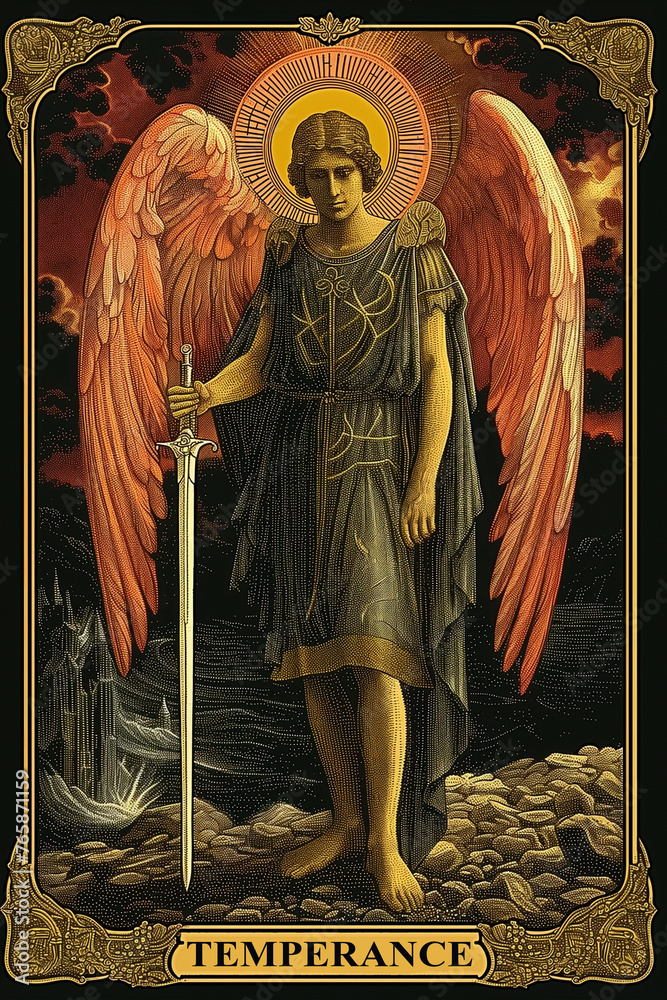 Medieval style tarot card n.14 temperance depicting an angel ...