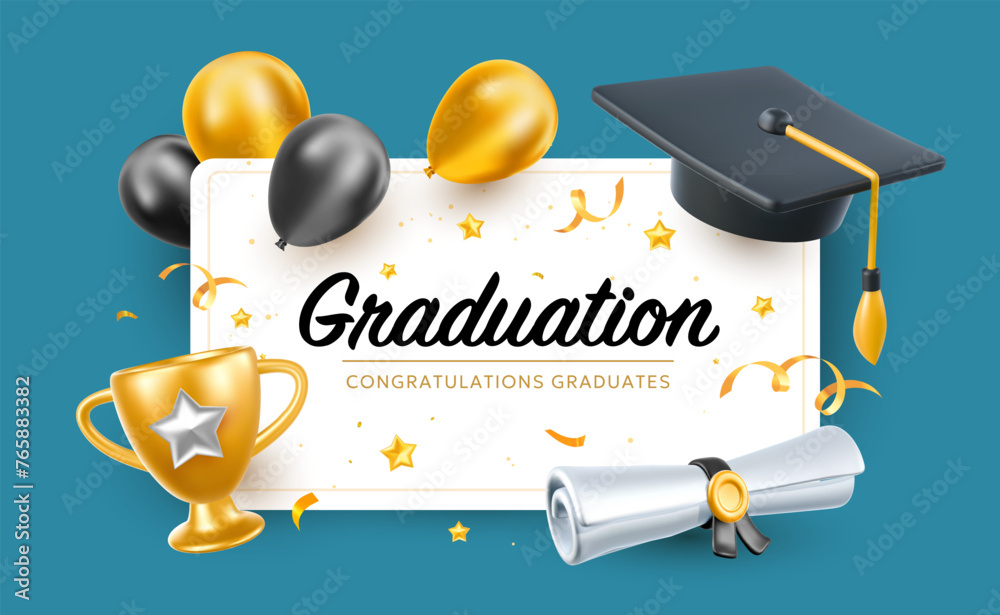 Vector illustration of graduate cap and word graduation on background ...