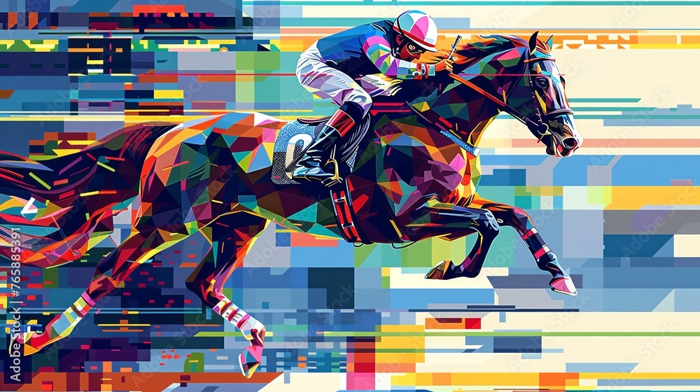 Abstract digital mosaic art is a pixelated representation of a horse ...