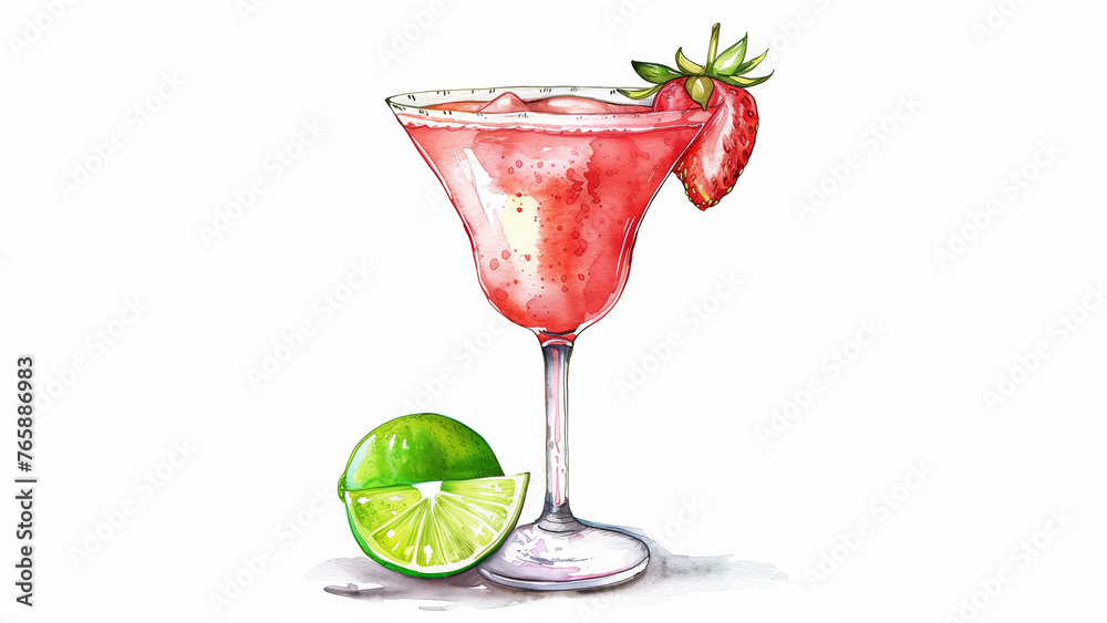 watercolour clipart strawberry daiquiri cocktail in a white background ...