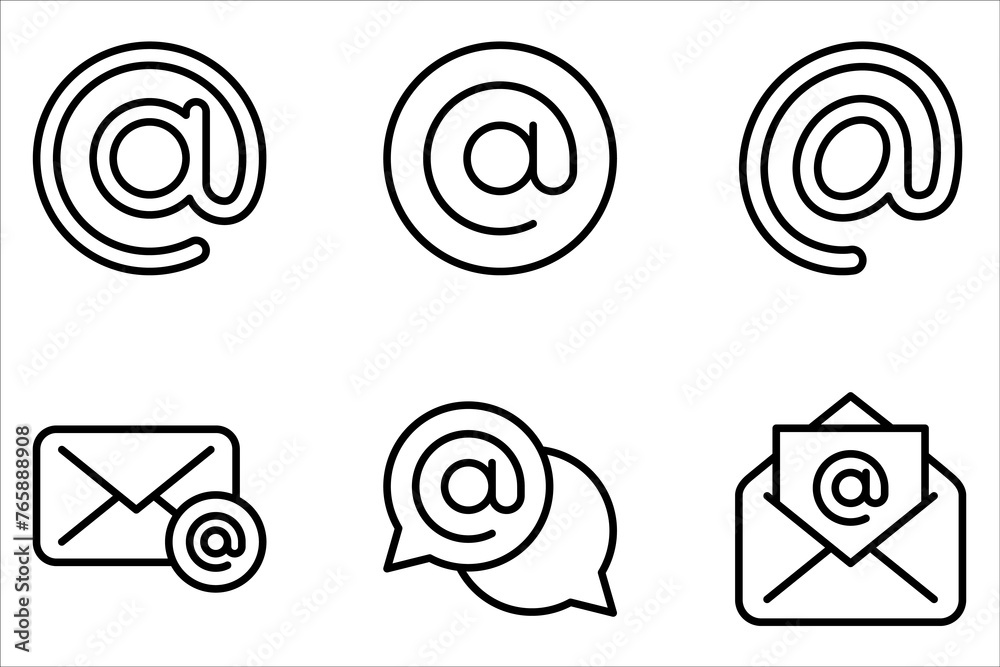 Arroba sign icon set. Contact, email, address symbol isolated on white ...