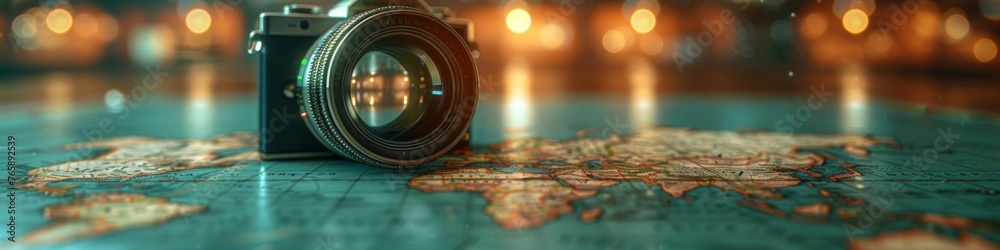 There's a glass lens on the map, the map is out of focus, camera focus ...