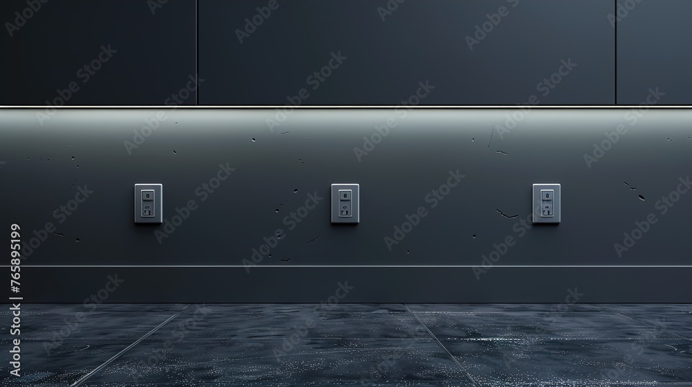 A UHD capture of a row of recessed electrical outlets installed flush ...