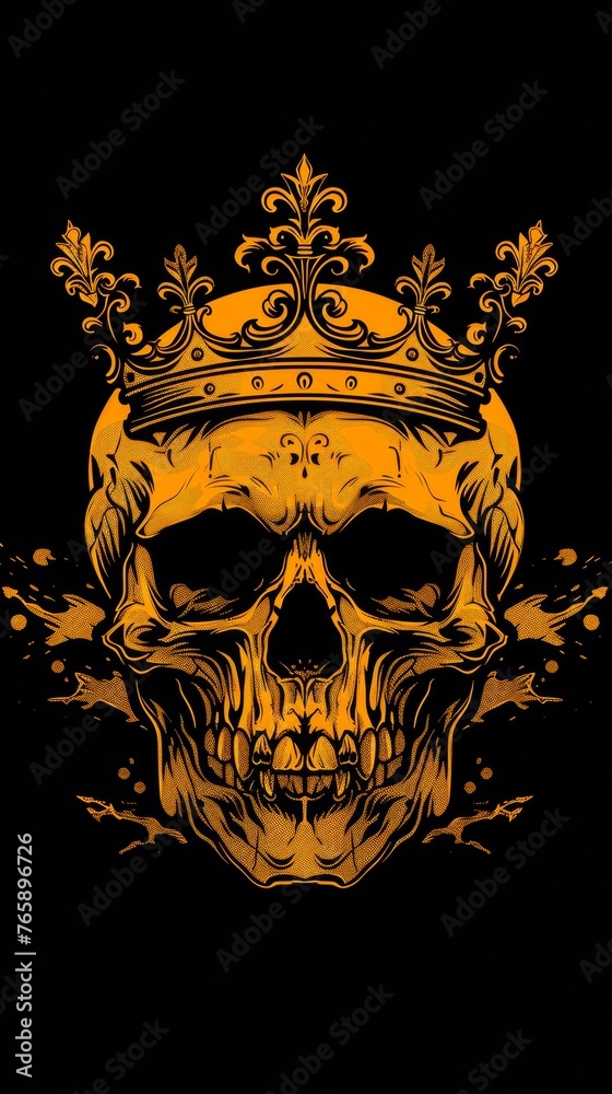 A simple logo of a skull wearing a crown, depicted in a grimdark style ...