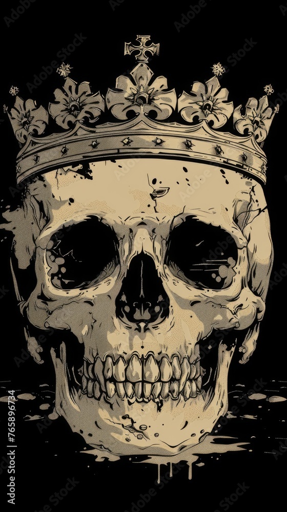 A simple logo of a skull wearing a crown, depicted in a grimdark style ...