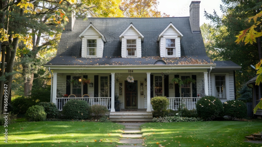 traditional American home architecture, with features like a front ...