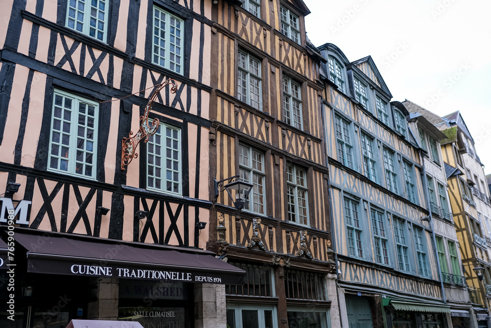 Rouen, France - 19.02.2024. Medieval street view of historical center ...