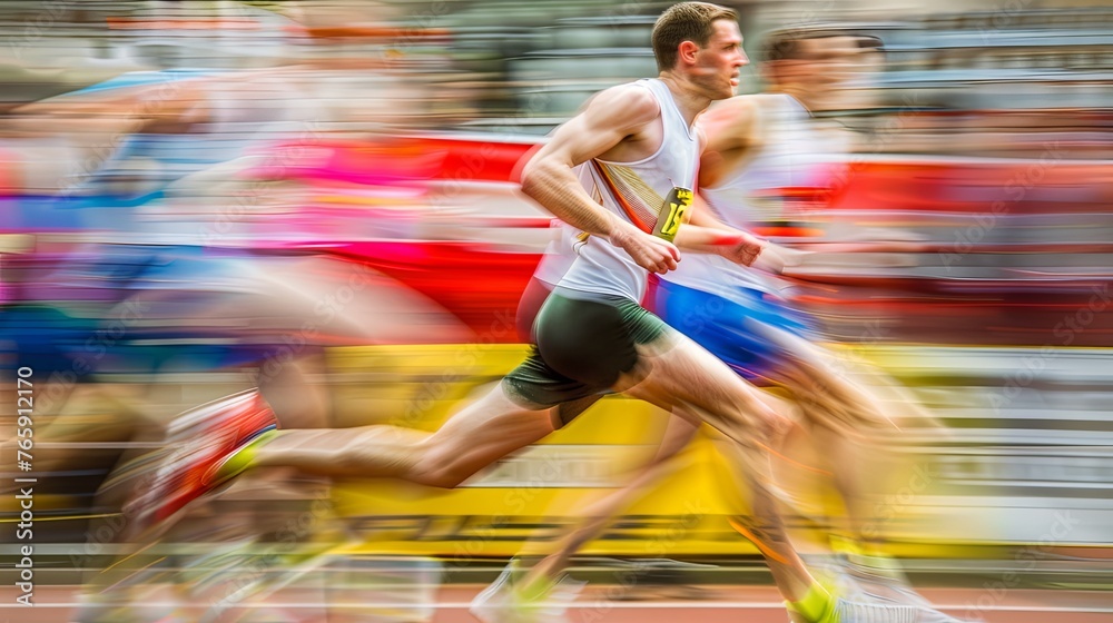Side view of marathon runners with speed effect. The image captures the ...