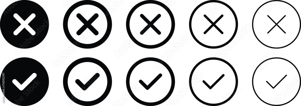 Set of black check marks and crosses icon collection. Vector ...