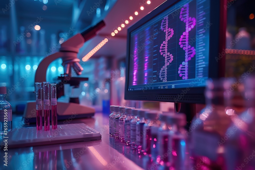 A computer monitor displays a DNA sequence while the CRISPR-Cas9 ...