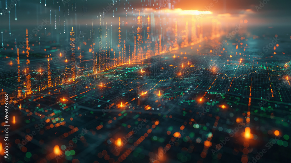Stock market graphs and economic data visualized with icons of solar ...