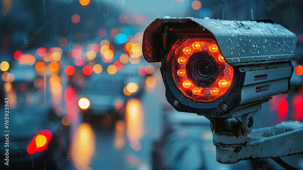 Speed camera monitoring busy traffic road. The cameras speed control on ...