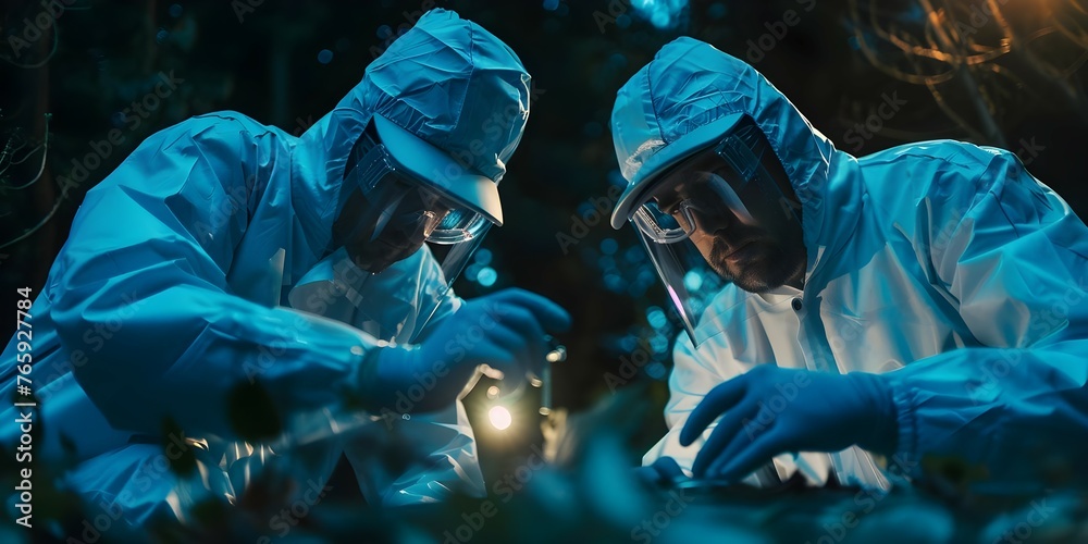 Forensic experts gather evidence at a crime scene for homicide ...