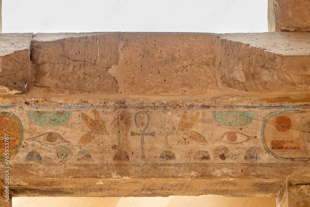 Ceremonial Paintings and Hieroglyphs and Ankh Symbol Painted on a Wall ...