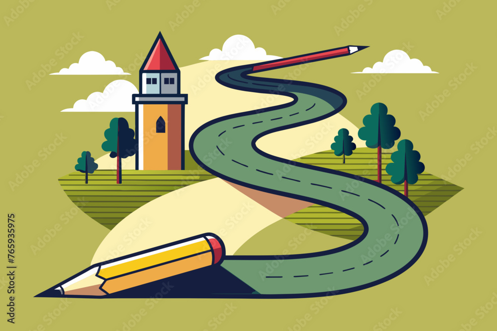 create a mark where you can see a pencil drawing a path vector style ...