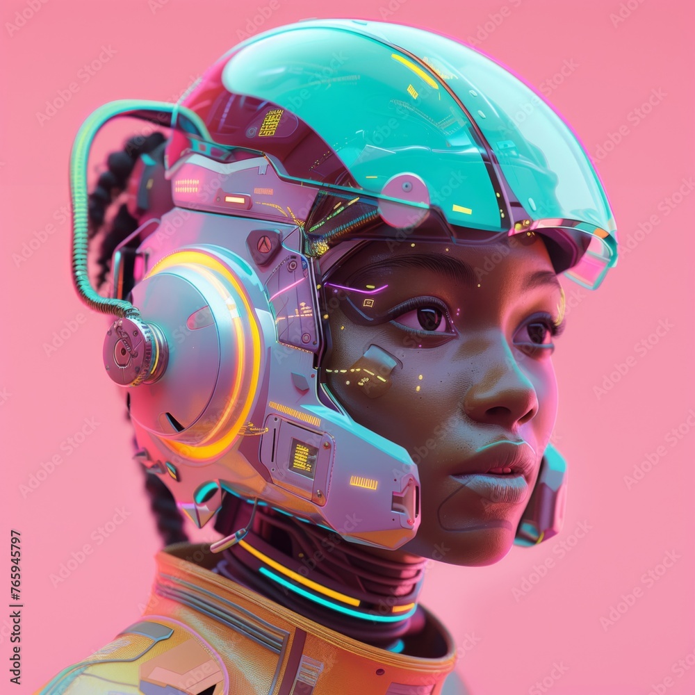 Stunning high-detail 3d illustration of a female cyborg with a modern ...