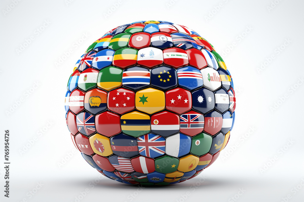 3d rendering of a sphere with flags of different countries on it Stock ...