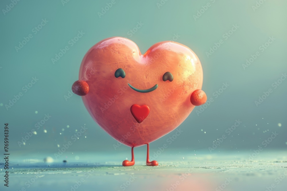 Playful heart character sparkling with joy on a dreamy blue background ...