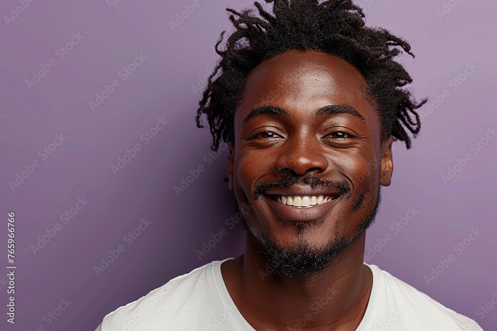 On a radiant purple background, a man's face lights up with gratitude ...