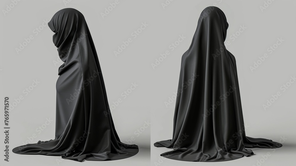 a blank black Muslim woman wearing a hijab, rendered in 3D. Headgear ...