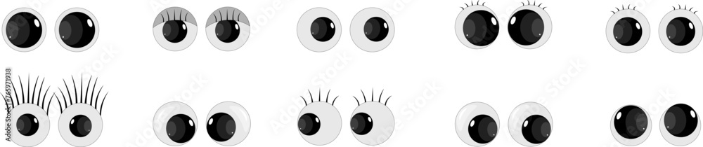 A set of plastic toy eyes. Glossy, bulging, puppet eyes. Cute, round ...