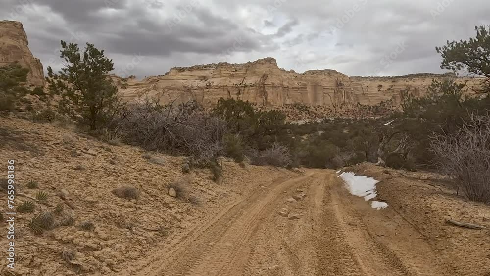 Driving off road rock mountain desert Utah 5. Snow mud. Off road sport ...