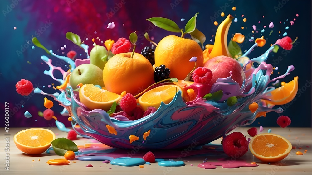 still life with fruits, "A digitally rendered illustration of fruits ...
