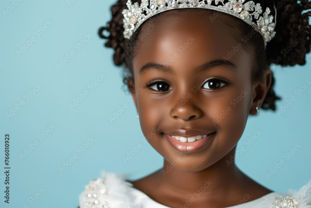 Black 8 years old girl in crown, studio Beauty pageant portrait Stock ...