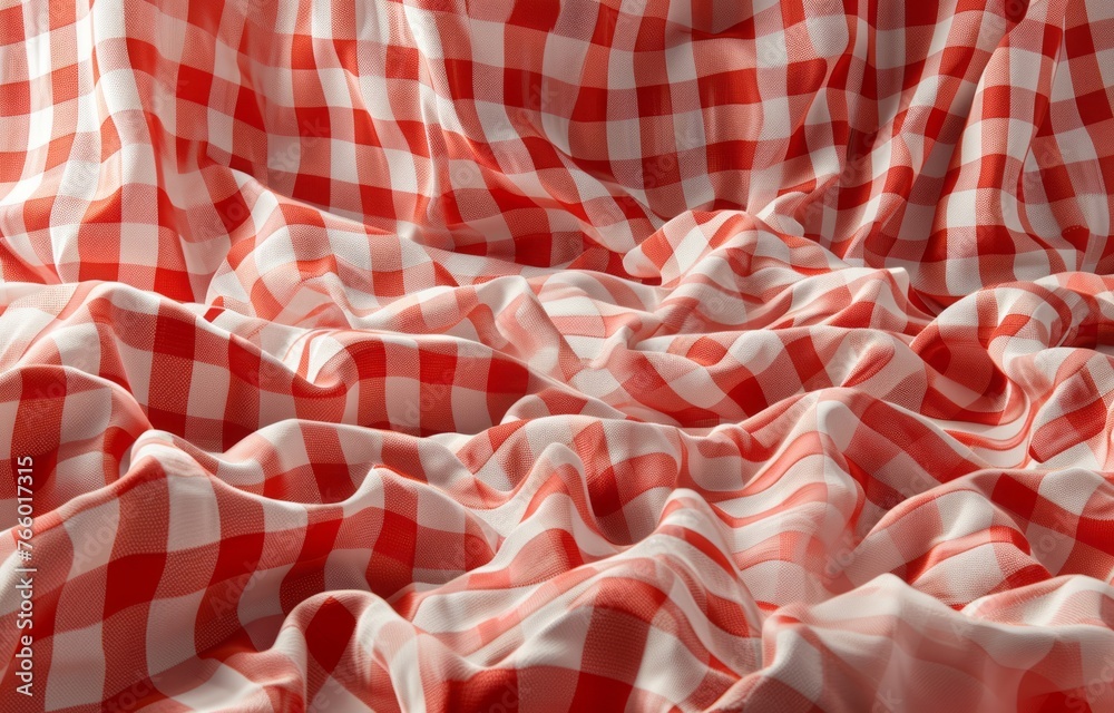 The red and white checkered cloth background reflects the style of ...
