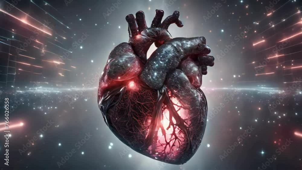 Holographic of human heart, Generative AI, Closeup of a 3D printed ...
