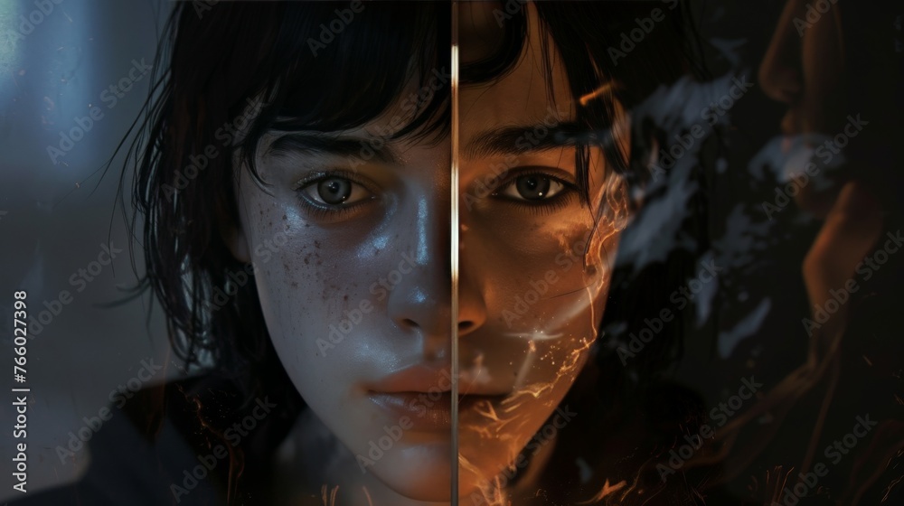 A split-screen shot showing a character's internal struggle: their ...