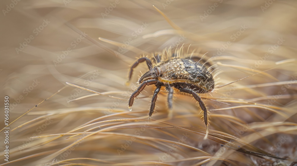 Infected female deer tick on hairy human skin. Ixodes ricinus ...