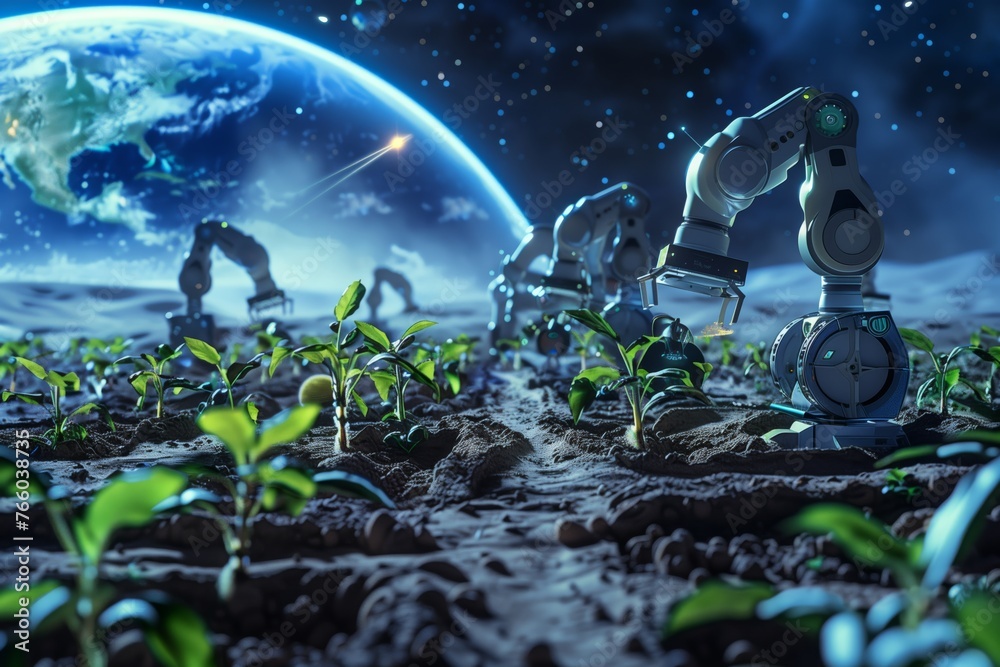 advanced robotics engaged in agricultural activities on the surface of ...