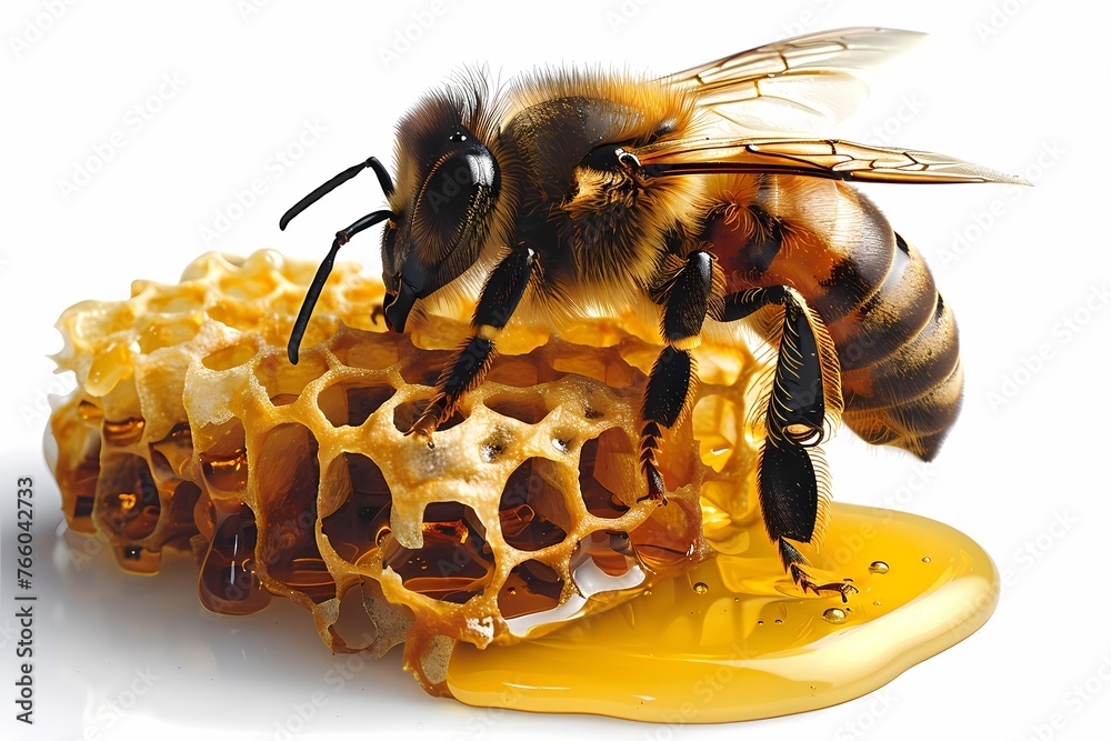 beautiful bee that puts honey in a honeycomb. Warm muted tones, close ...