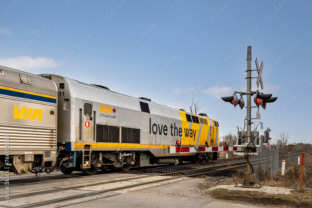 Toronto, Canada, March 16, 2024; VIA Rail diesel electric locomotive ...
