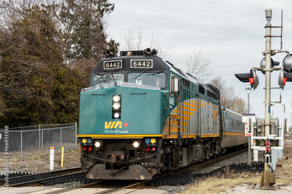 Toronto, Canada, March 16, 2024; VIA Rail Engine 6442 arriving from ...