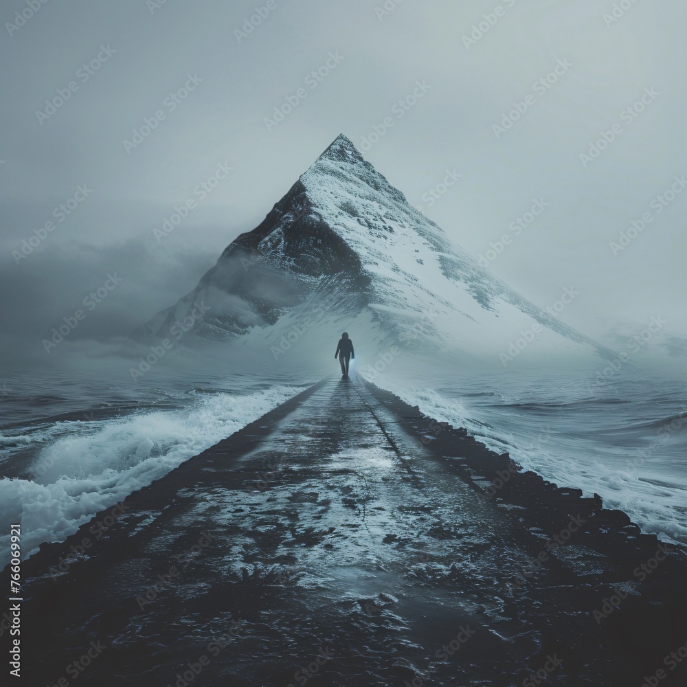 To his left the endless sea to his right the towering mountainboth ...